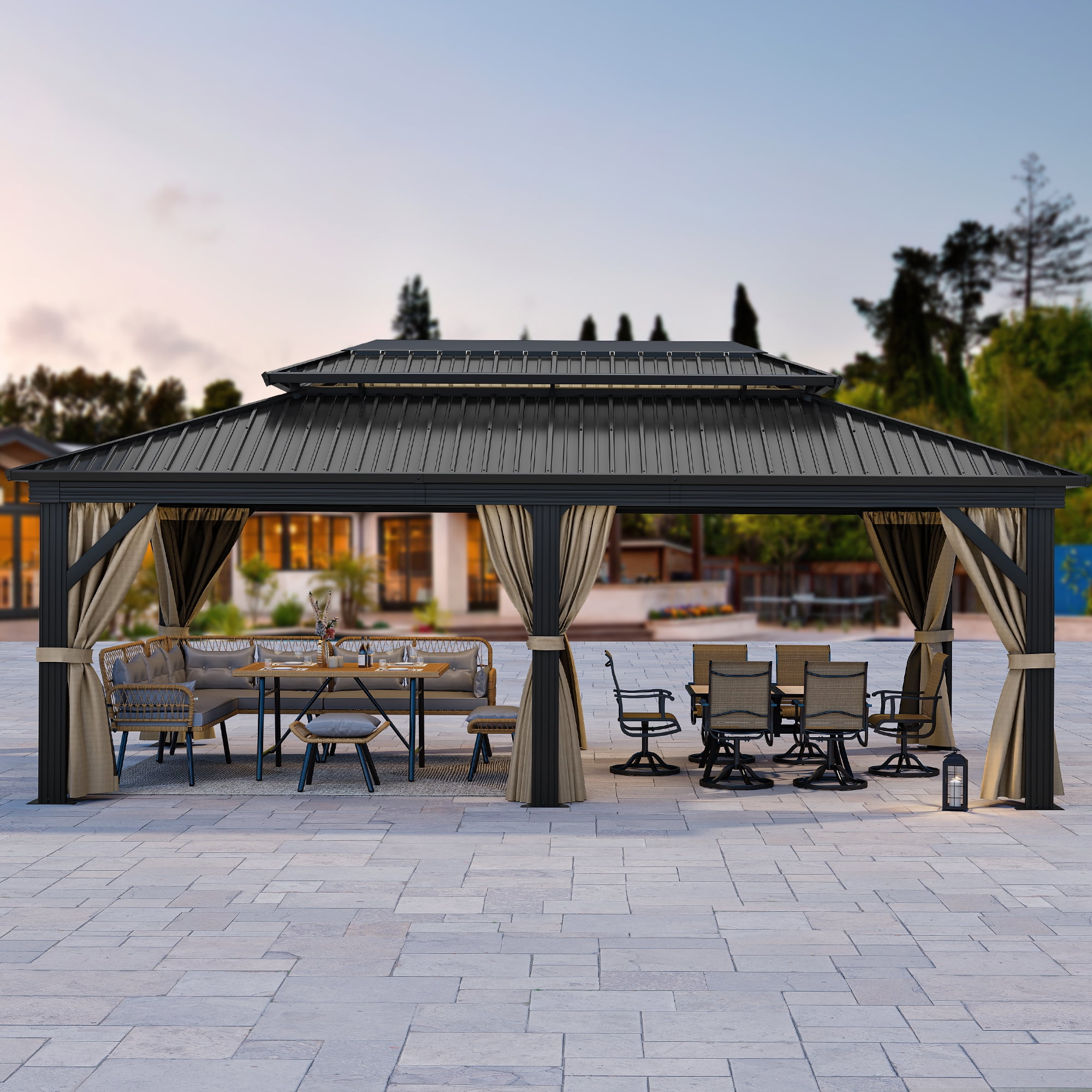 Dextrus 12' x 20' Gazebo, Aluminum Frame, Galvanized Steel Double Roof ...