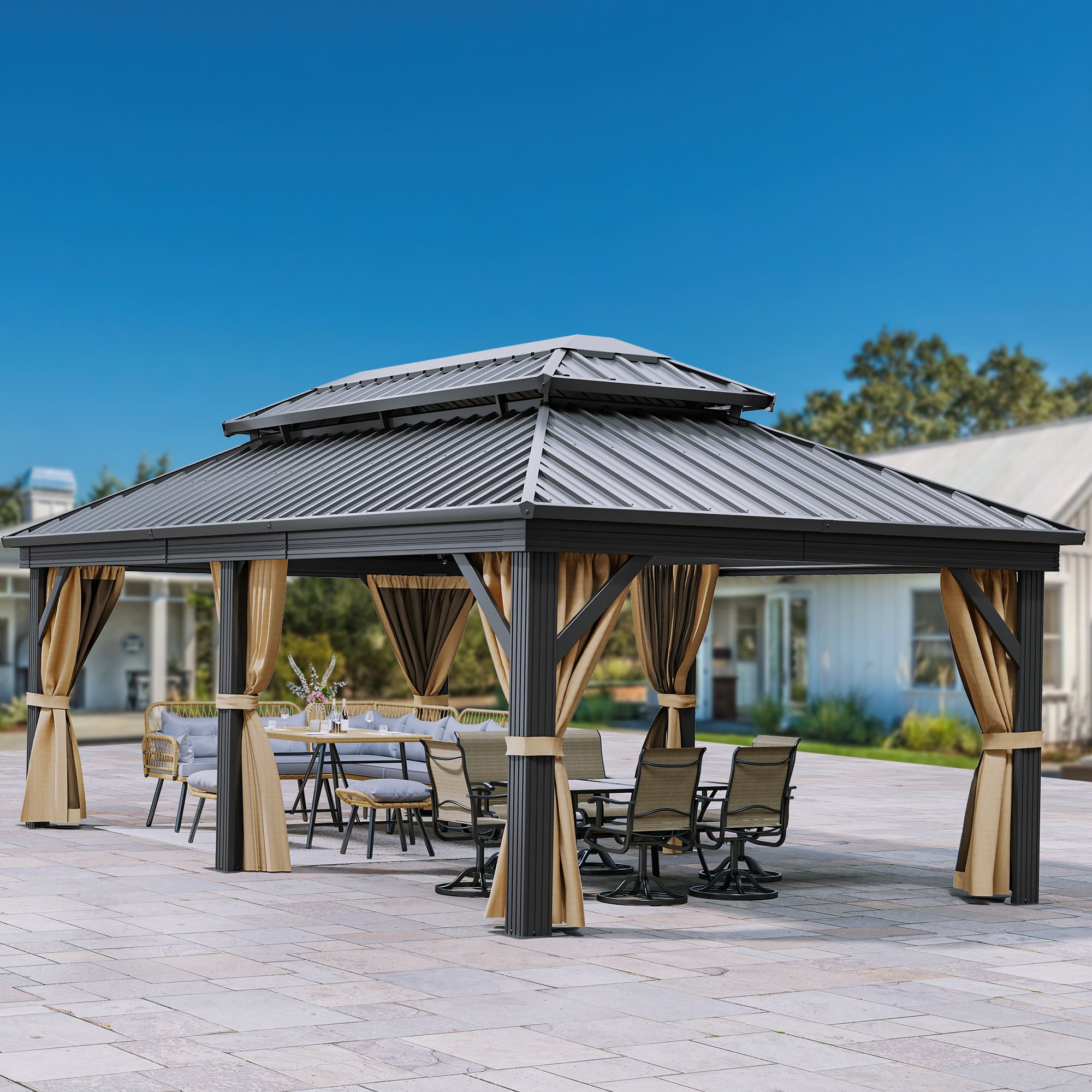 Dextrus 12x18ft Hardtop Gazebo with Netting, Double Roof, Heavy Duty ...