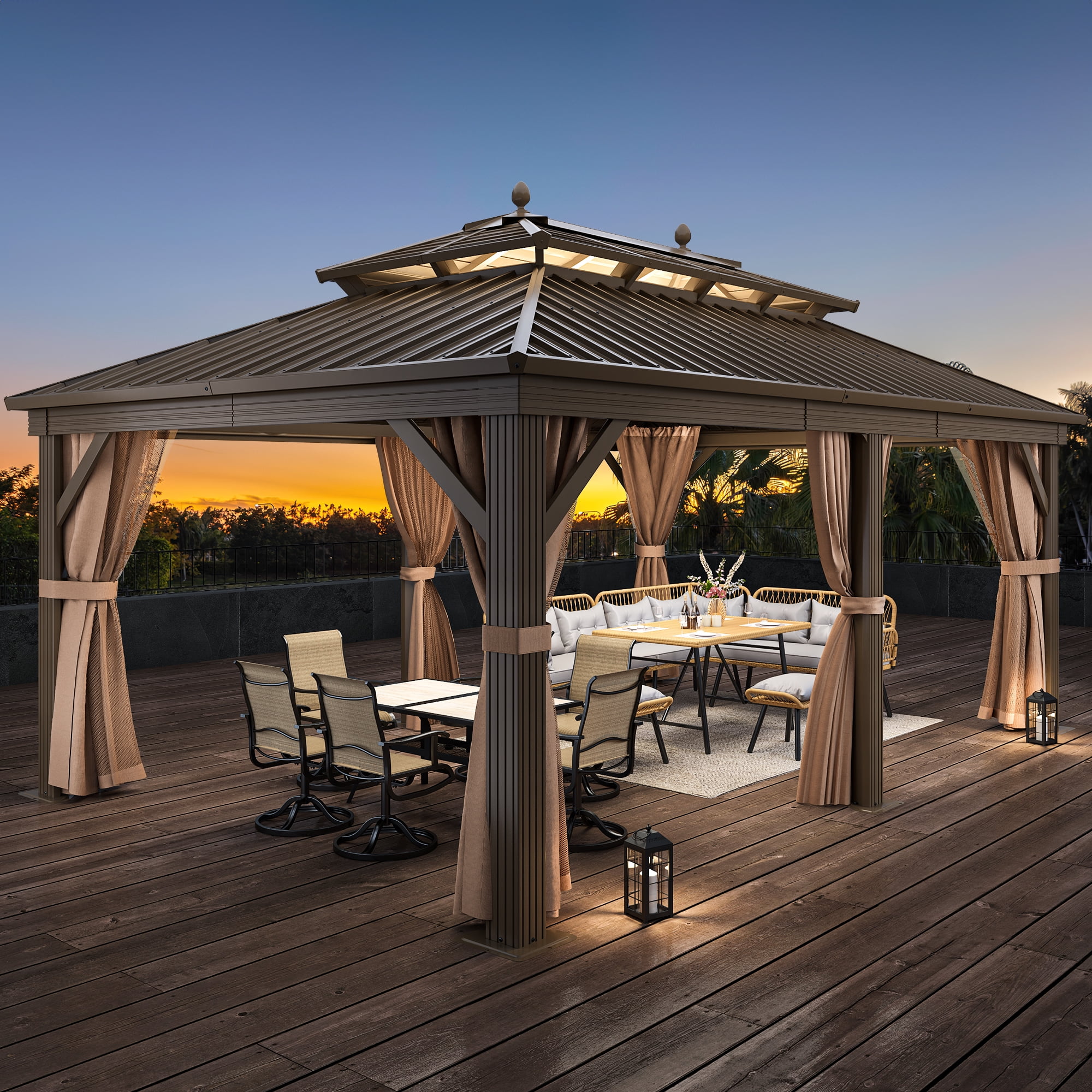 Dextrus Double Roof Gazebo with Hardtop,Outdoor Gazebo with Netting ...