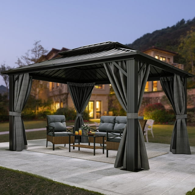 Dextrus 10x12ft Double Roof Hardtop Aluminum Metal Gazebo with Netting ...