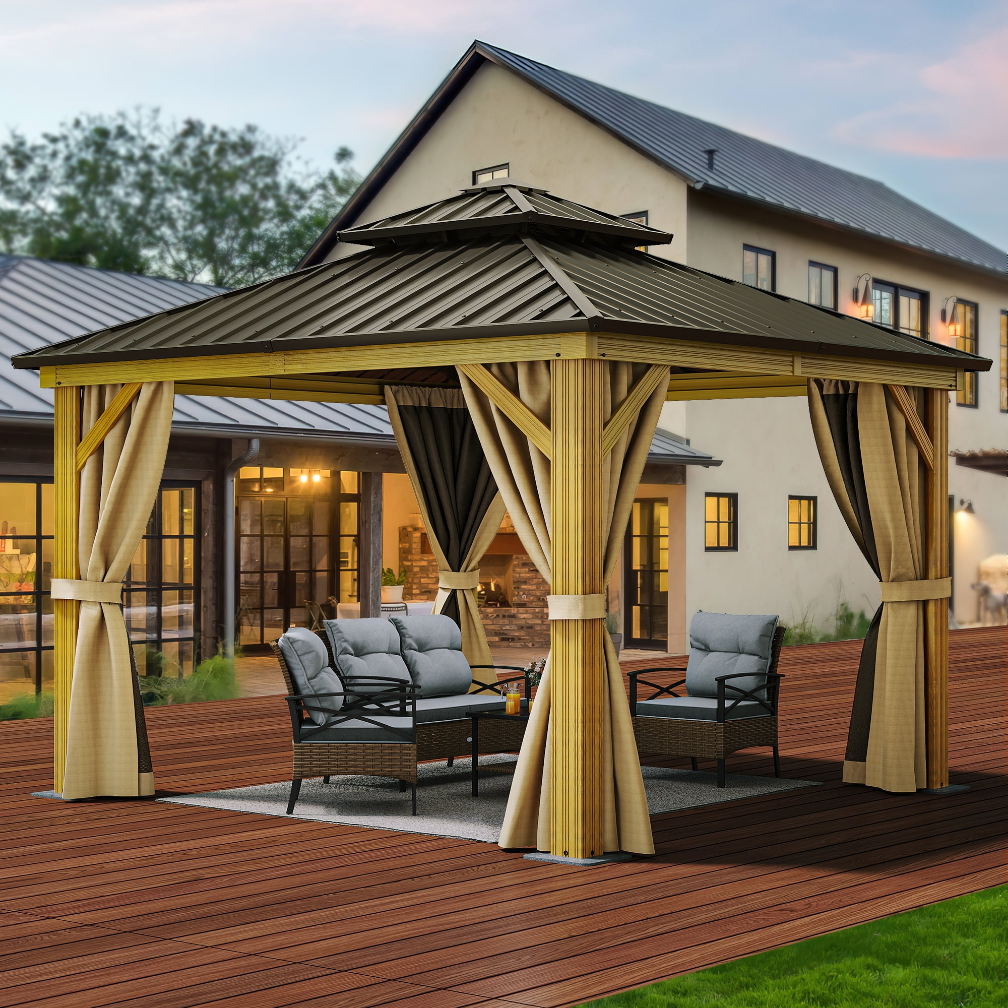 Dextrus Double Roof Hardtop Gazebo, Outdoor Heavy Duty Gazebo with ...