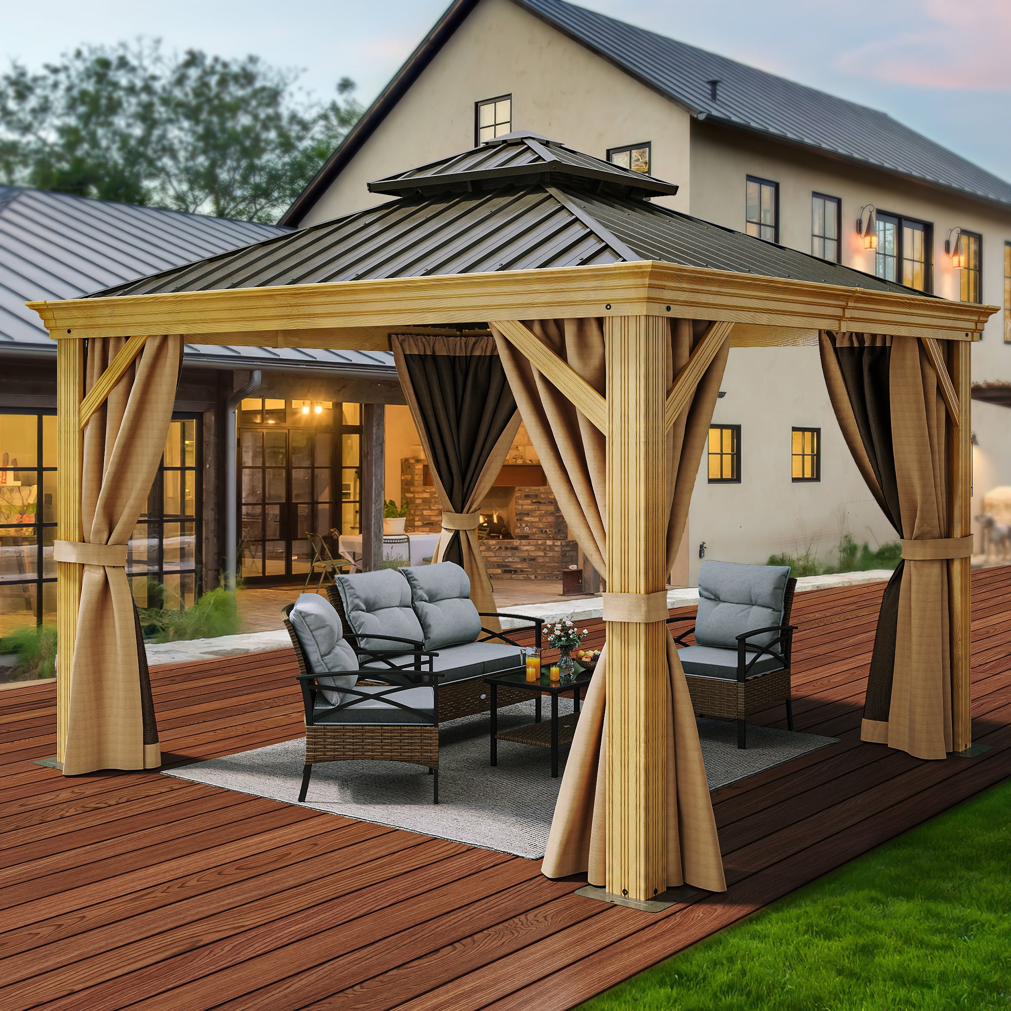 Dextrus Double Roof Hardtop Gazebo, Outdoor Heavy Duty Gazebo with ...