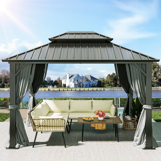 Dextrus 10x12ft Hardtop Metal Gazebo with Dual Roof, Dual Layered ...