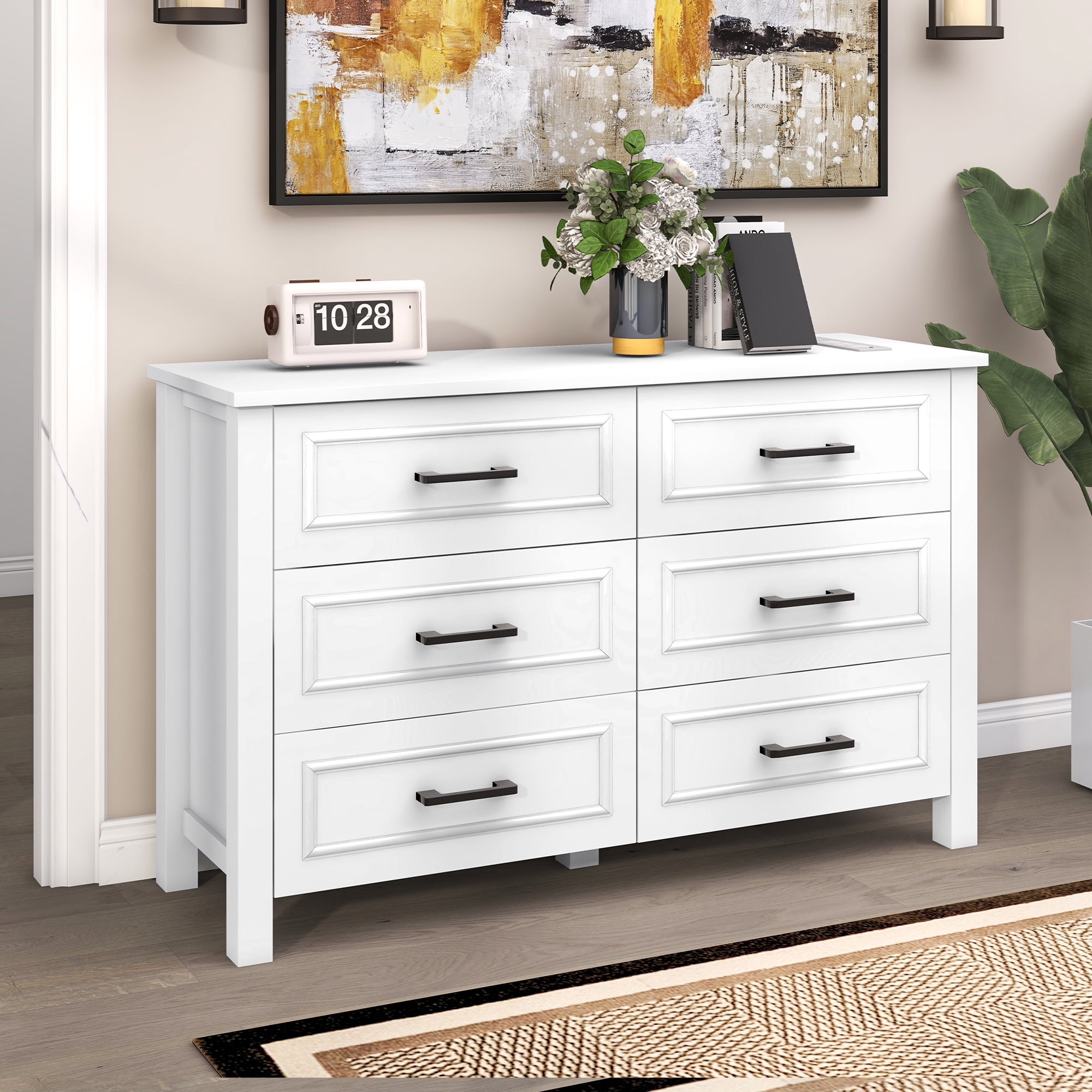 Dextrus Dresser TV Stand,6 Drawer Dressers for Bedroom Wooden Chest ...