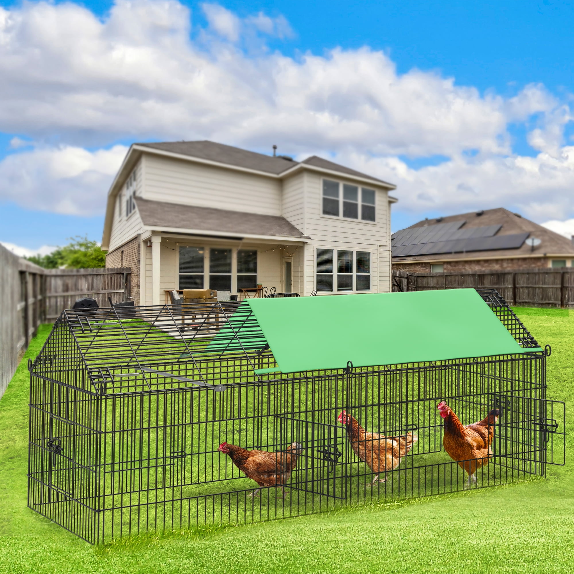 Dextrus Large Metal Chicken Coop with Waterproof Cover for Poultry ...