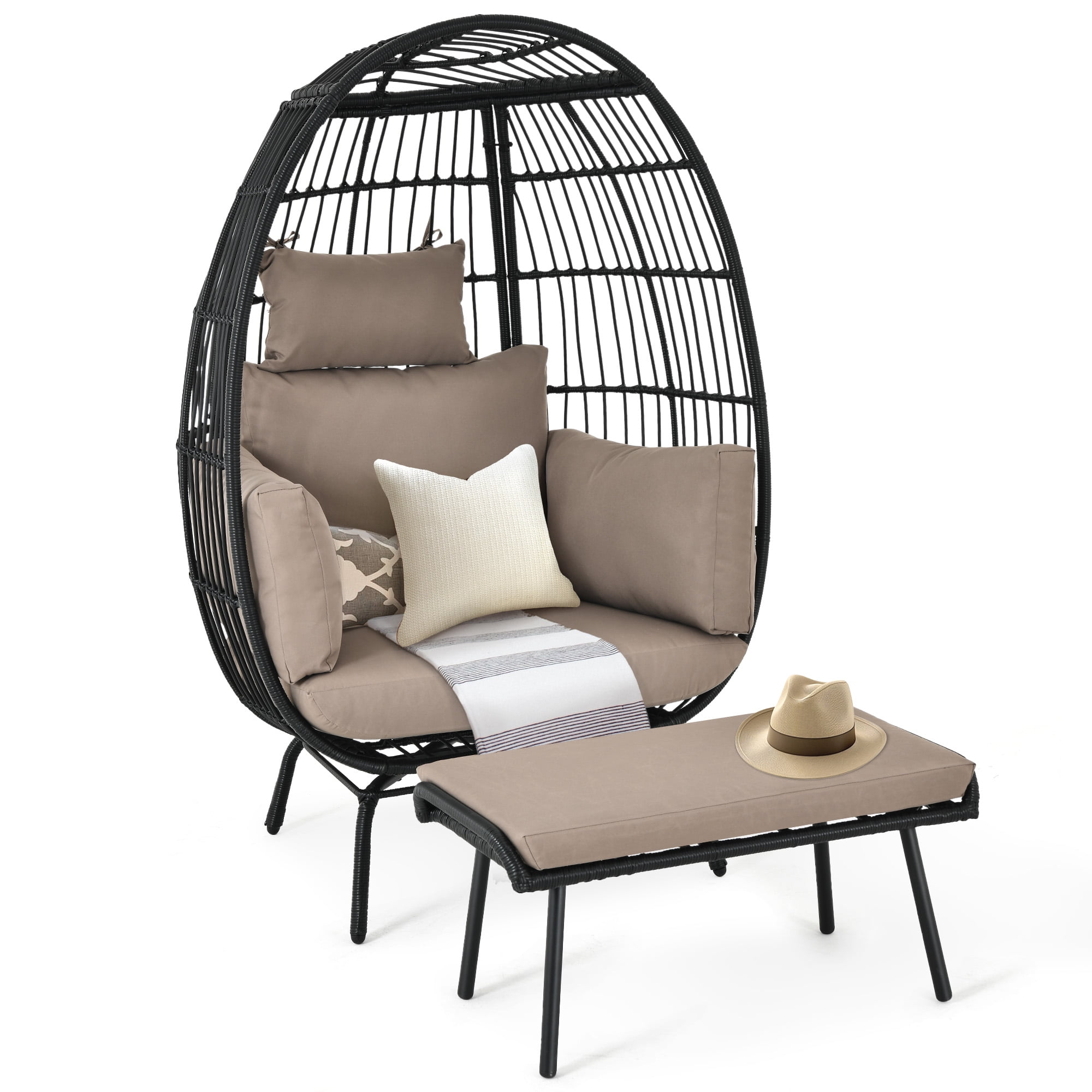 Better Homes & Gardens Bellamy Round Wicker Outdoor Egg Chair, Beige ...