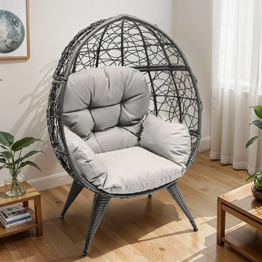 SWITTE Swing Egg Chair with Stand 2 Person Beige Wicker Egg Chairs ...