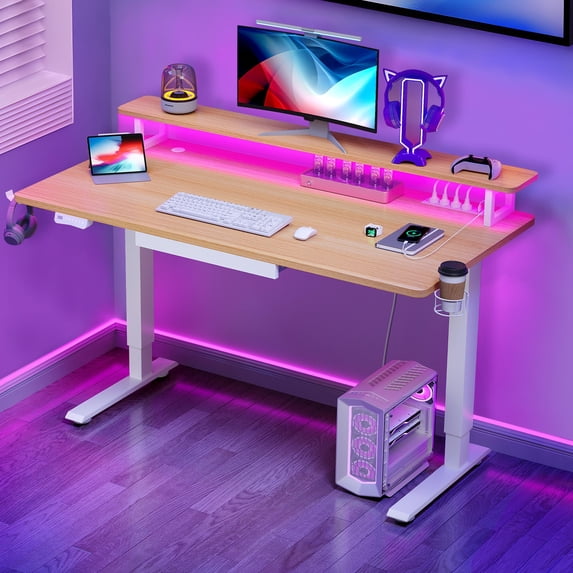 Dextrus Electric Height Adjustable Standing Desk with LED Light & Power ...