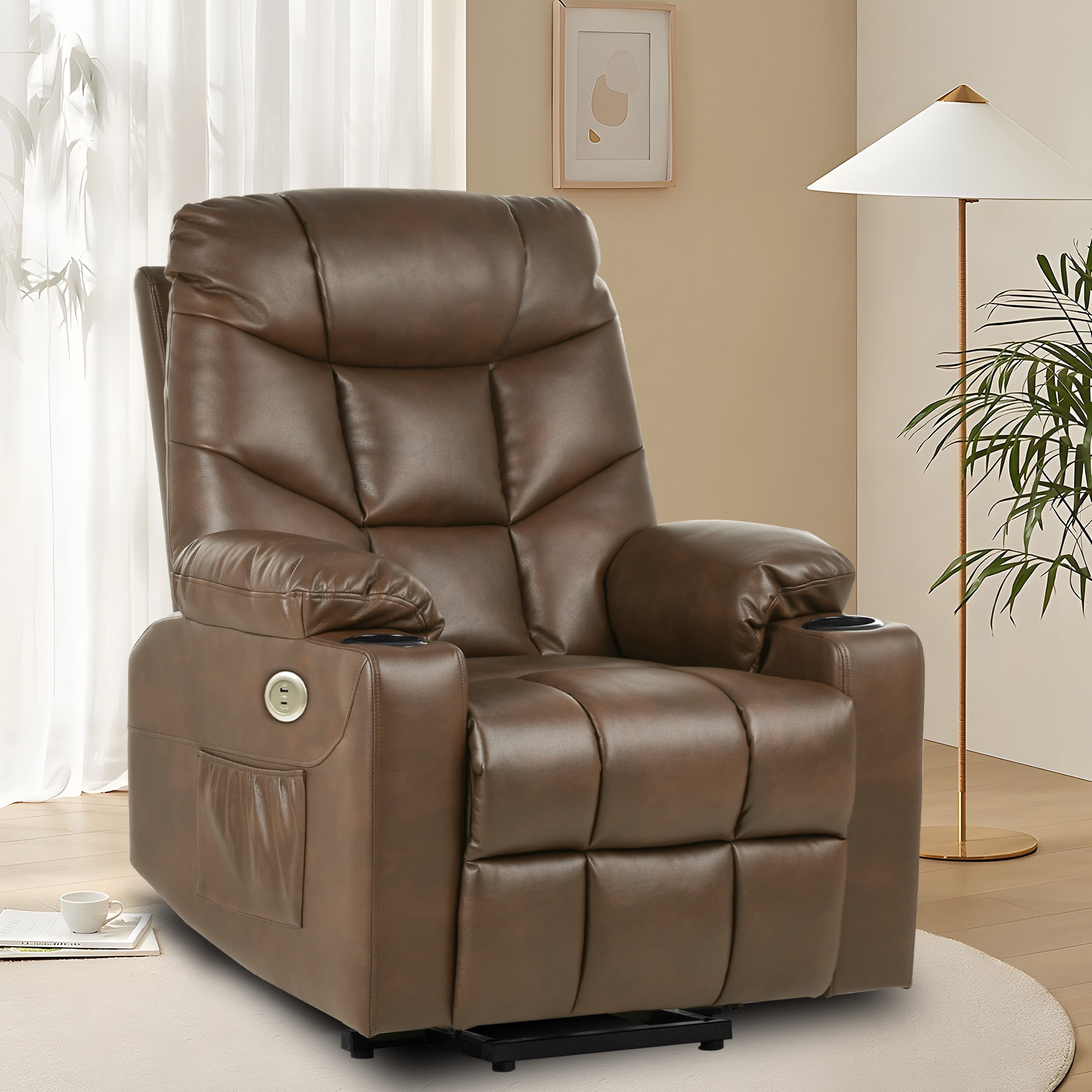 Dextrus Power Lift Recliner for Elderly, Leather, Massage & Heat, USB ...