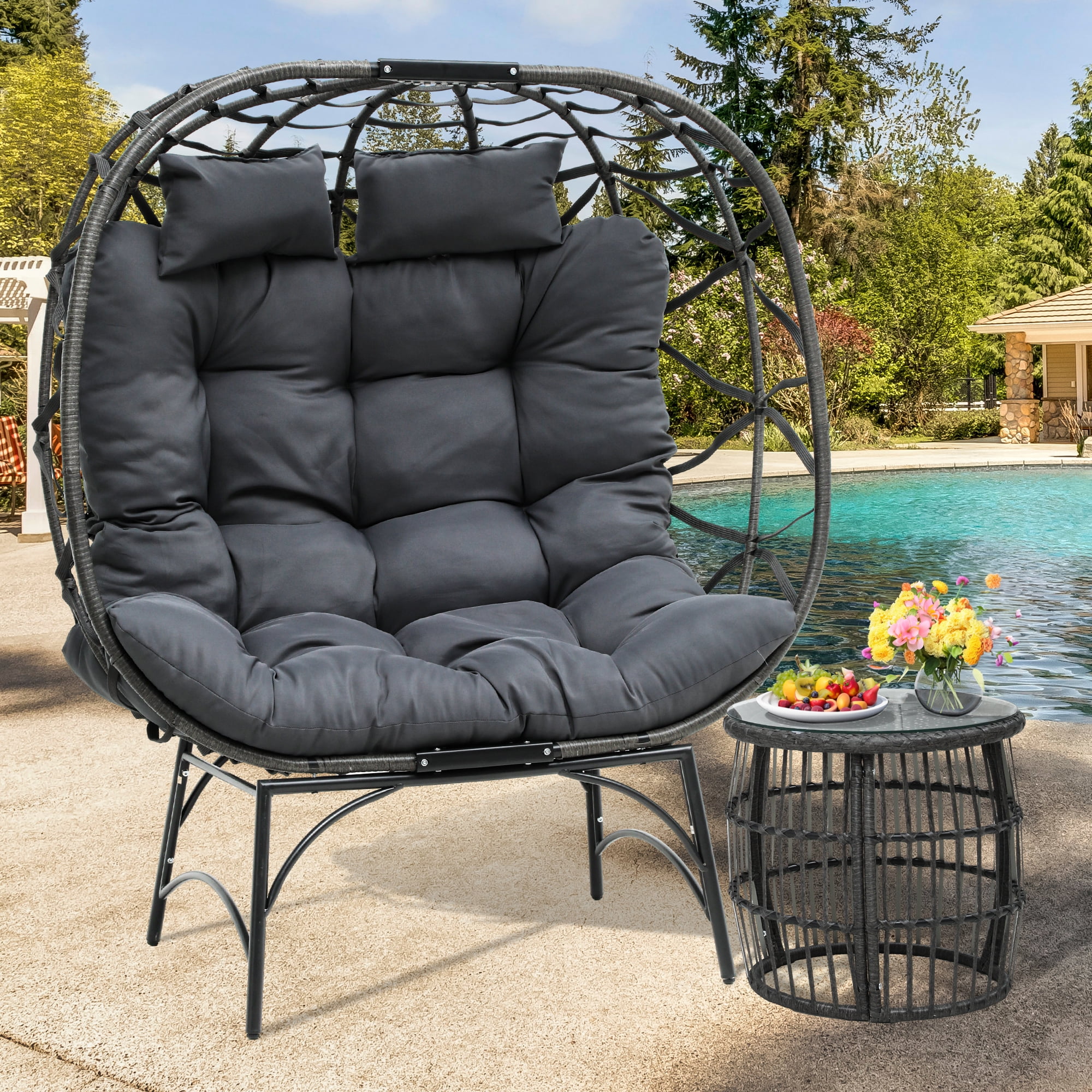 Dextrus Elegant 2-Person Wicker Egg Chair Set with Cushions, Perfect for Patio, Garden, or ...
