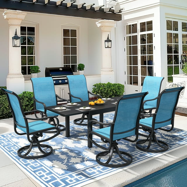 Dextrus 7-Piece Metal Swivel Patio Dining Set, 6 Chairs & Expandable ...