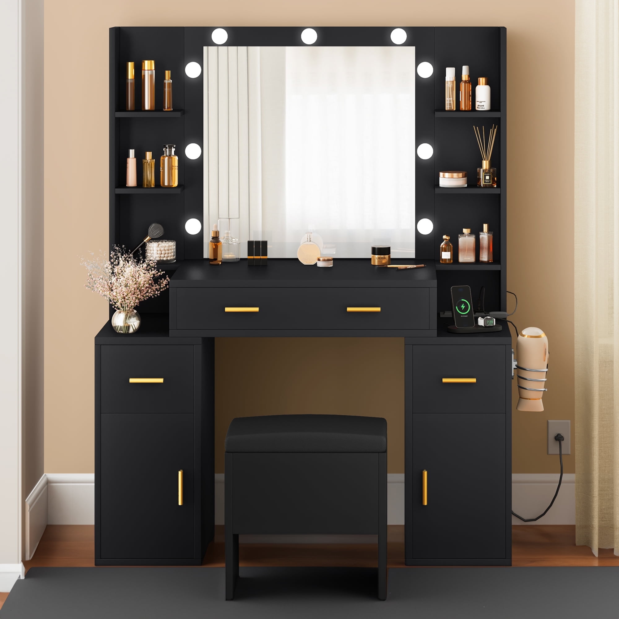 Dextrus Elegant Makeup Vanity Set with Mirror and Lights - Walmart.com