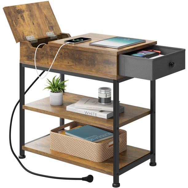 Dextrus End Table with Charging Station, Flip Top Side Table with USB ...