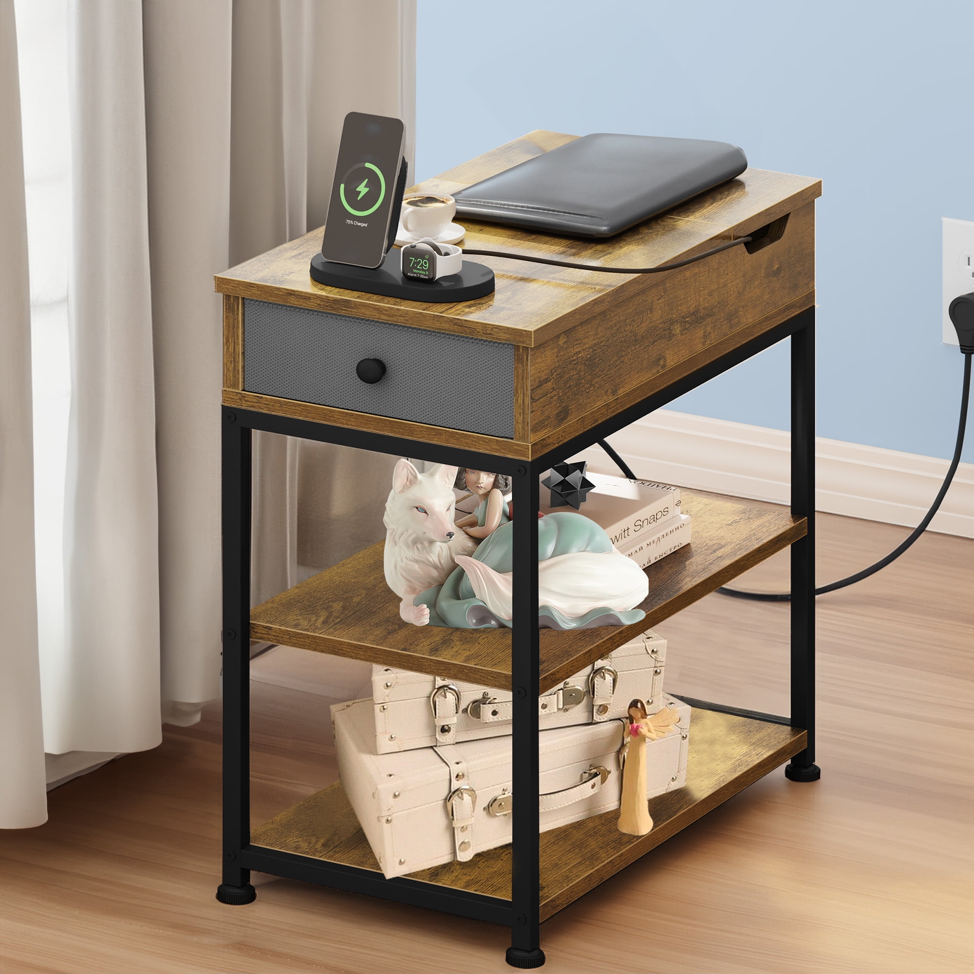 Dextrus End Table with Charging Station, Flip Top Side Table with USB ...