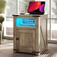 DEXTRUS End Table with Charging Station, Farmhouse Nightstad Side Table ...