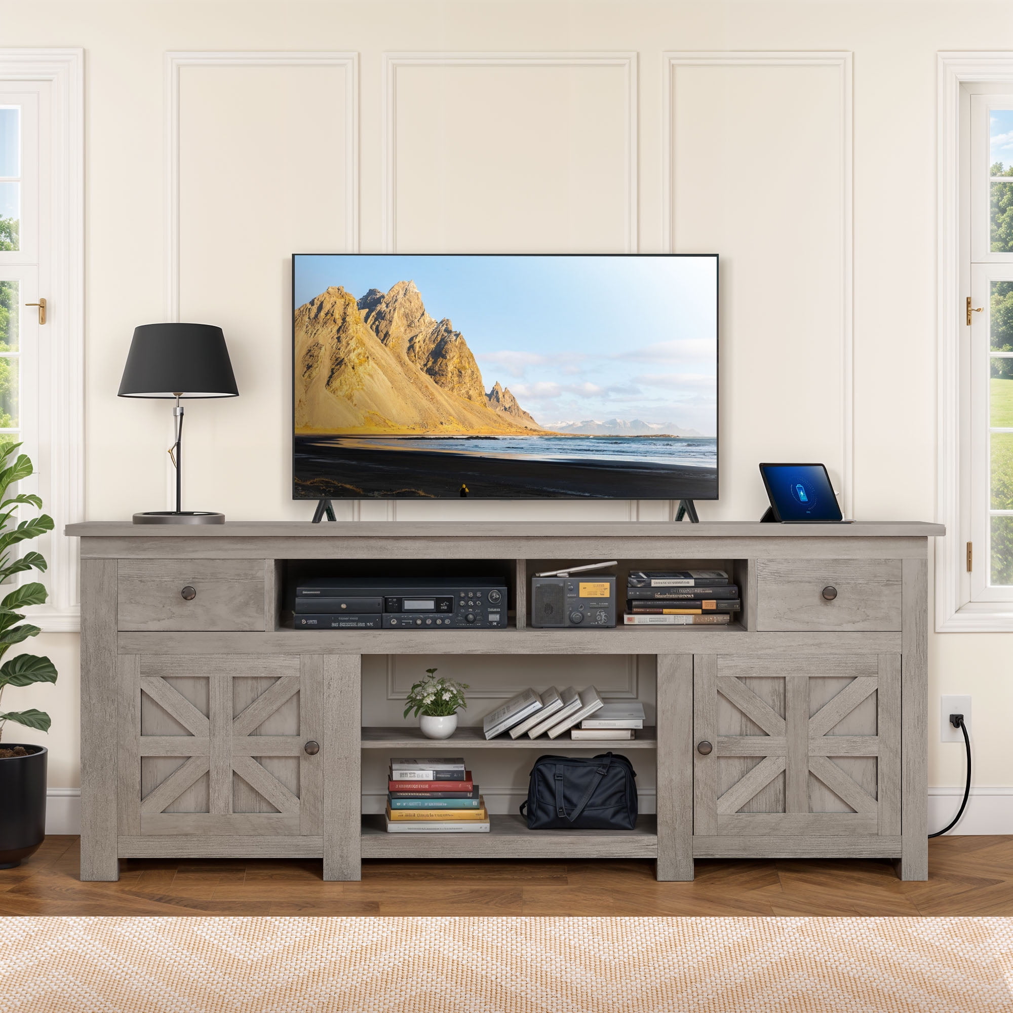 Dextrus Entertainment Hub, 70-Inch Farmhouse TV Console with Power ...