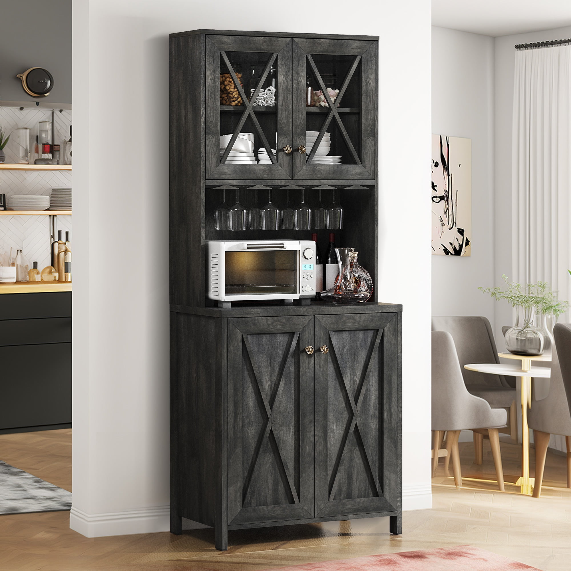 Dextrus Farmhouse Bar Cabinet Kitchen Pantry Storage Charcoal Grey Walmart