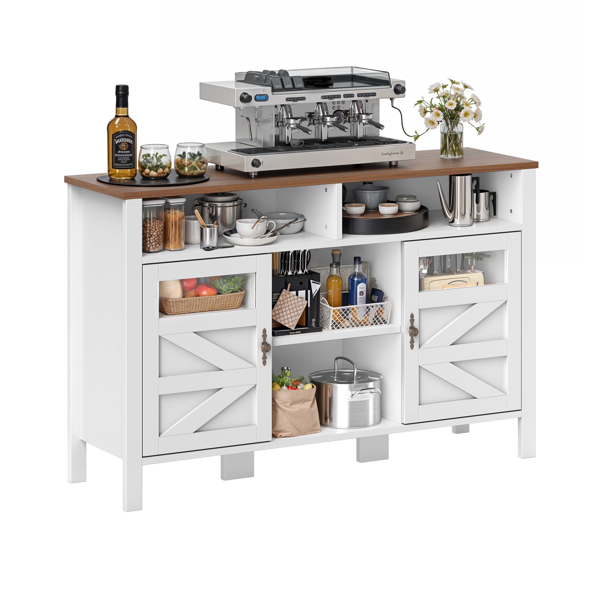 Dextrus Farmhouse Coffee Bar Cabinet, with Storage Liquor Bar Buffet ...