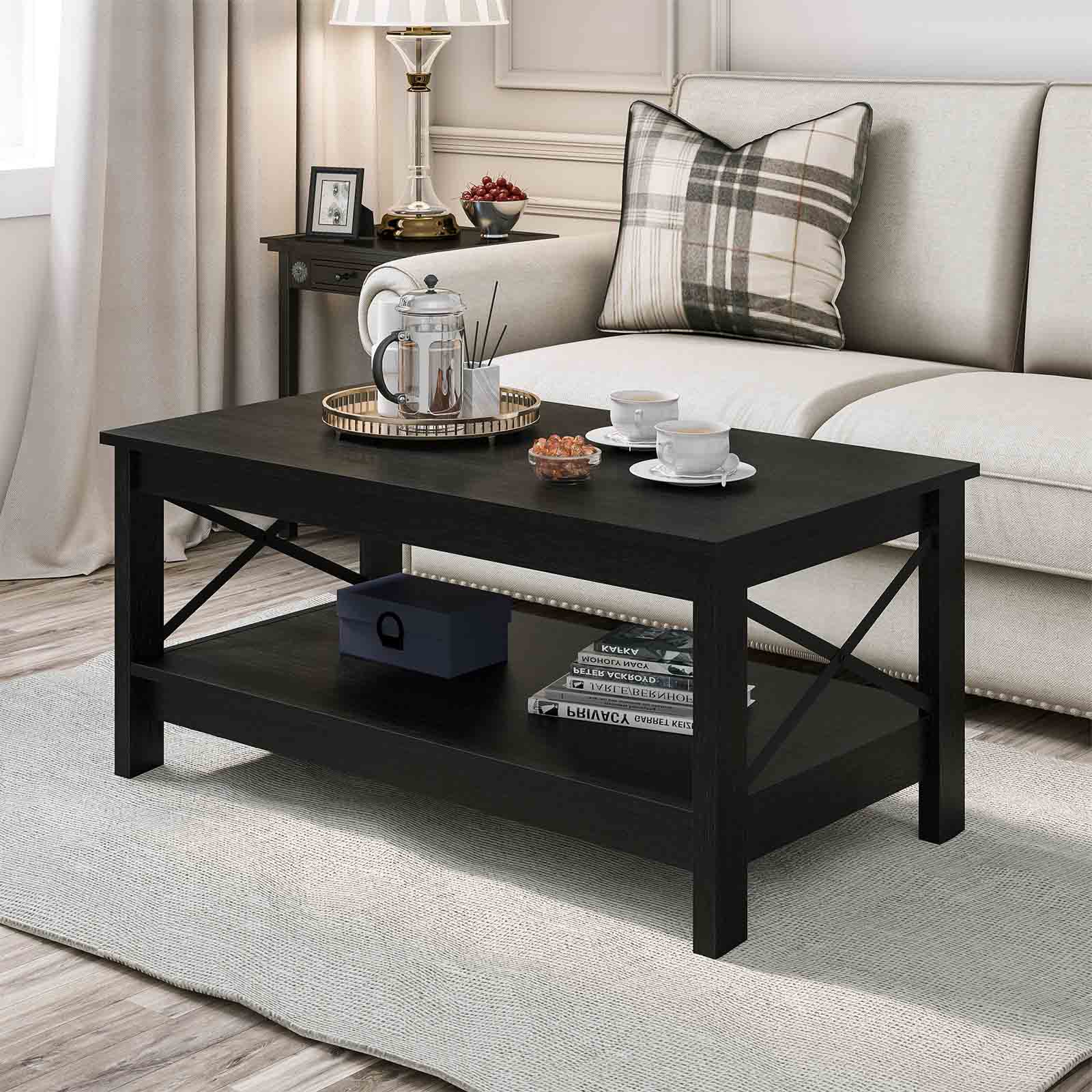 Dextrus Farmhouse Coffee Table Square Wood Center Table End Table with ...