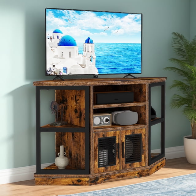 Dextrus Farmhouse Corner TV Stand for TVs up to 55 inch with Power ...