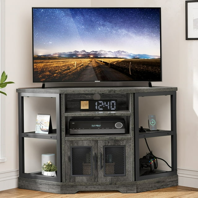 Dextrus 55 inch Flat Screen TV Stand with Cabinet Storage & Doors, Farmhouse Wood Media Console ...