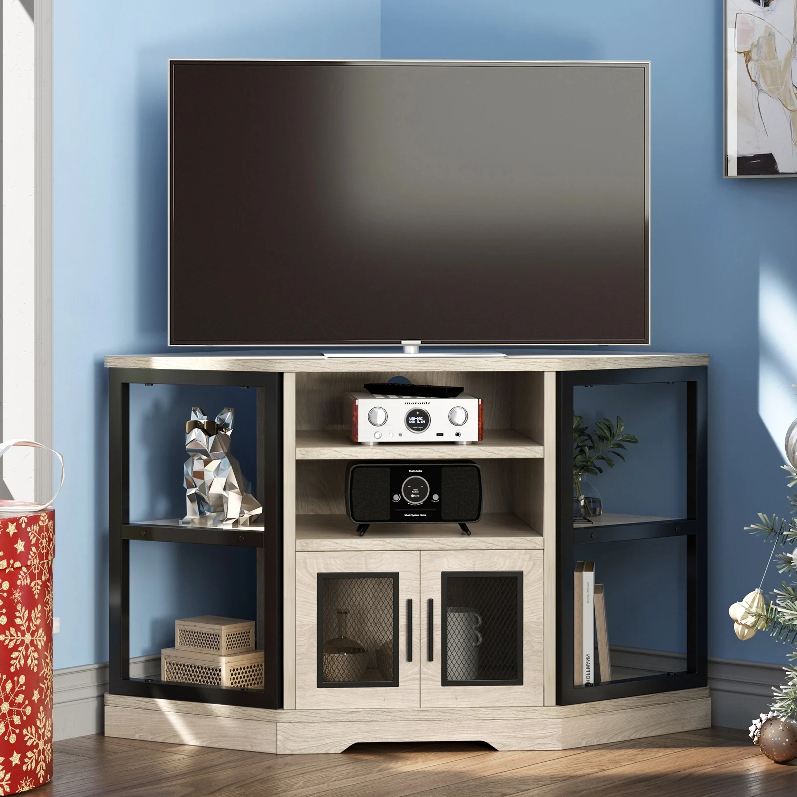 Dextrus Farmhouse Corner TV Stand for TVs up to 55 inch with Power ...