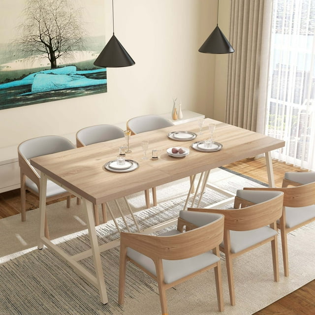 Dextrus Farmhouse Dining Table for 6-8, 71" Rectangular Wood Kitchen ...