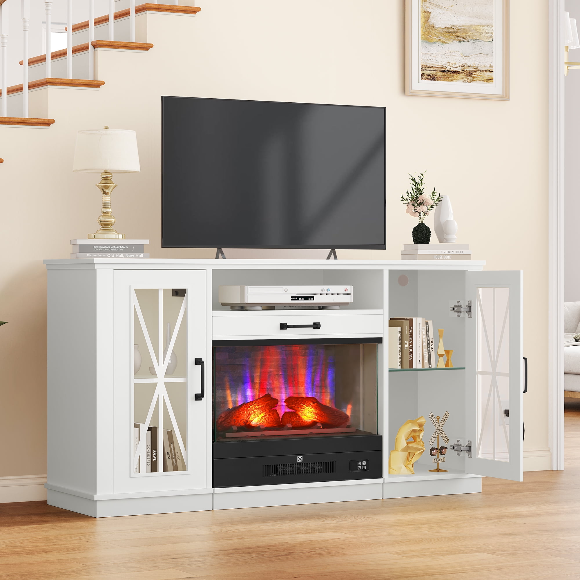 "Dextrus Farmhouse Electric Fireplace TV Stand, Heater for TVs up to 65 ...