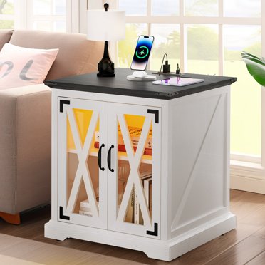 LINSY HOME Bedside Charger Stand, End Tables for Bedroom, Living Room ...
