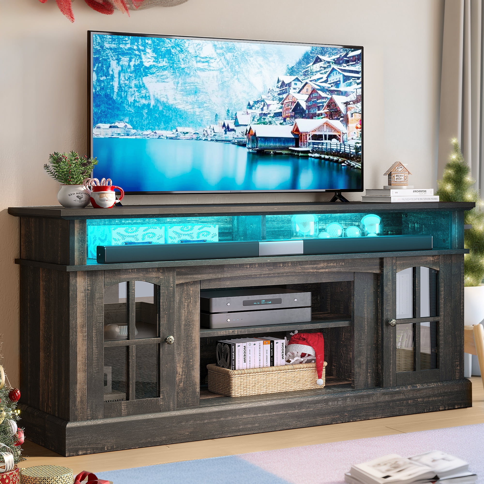Dextrus Durable Television Stand, Tempered Glass Rustic Oak, 65", 108 ...