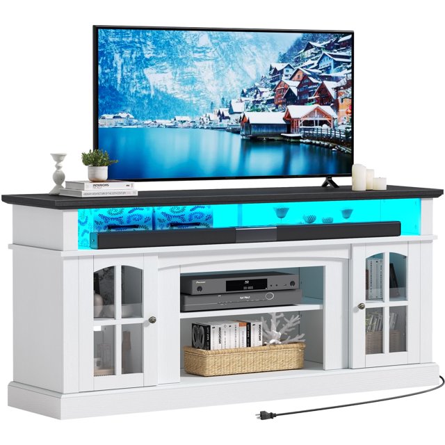 Dextrus Farmhouse LED TV Stand for TVs up to 65'', TV Media Cabinet Entertainment Center for ...