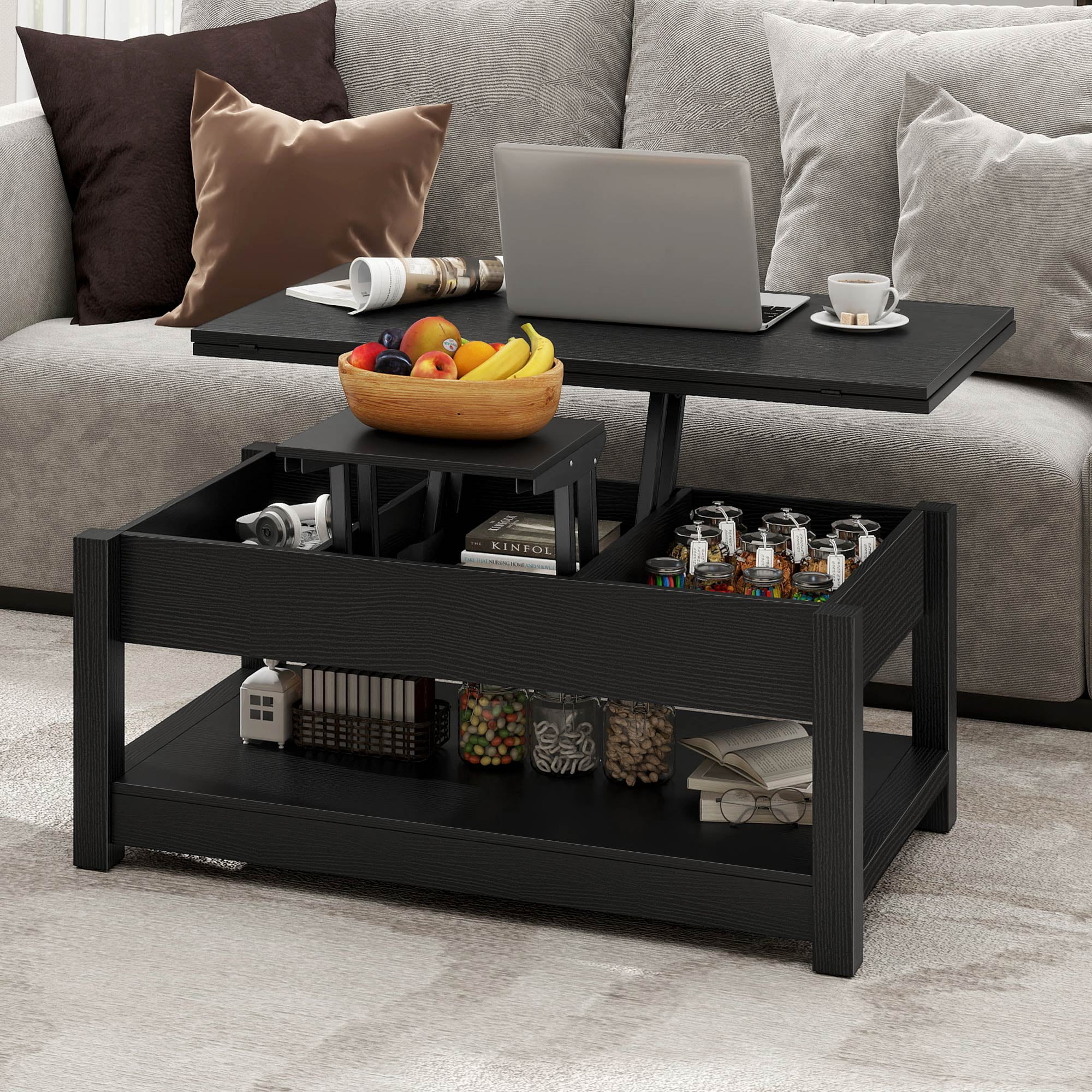 Dextrus Farmhouse Lift Top Coffee Table, 3 in 1 Multi-Function Center ...