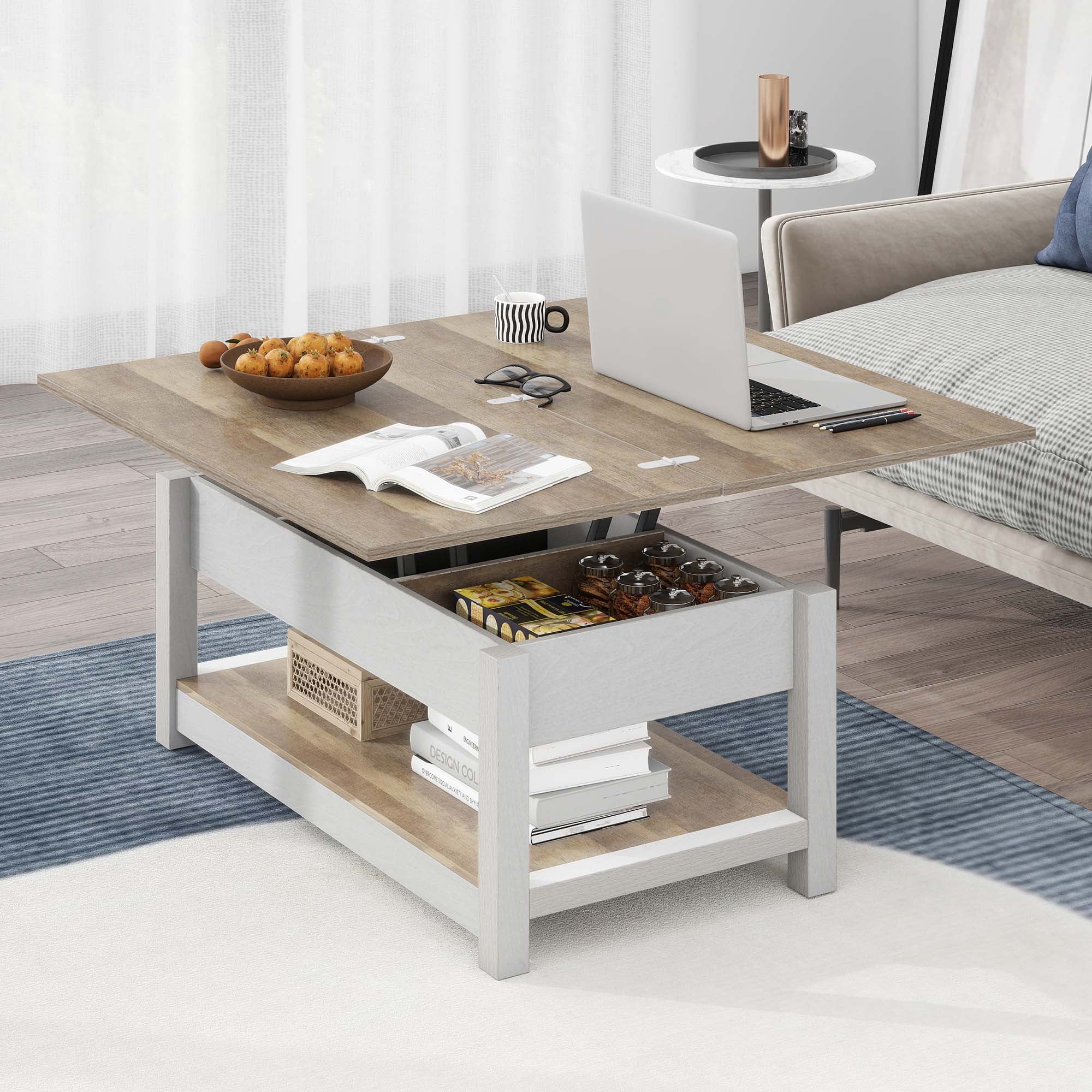 Dextrus Farmhouse Lift Top Coffee Table, 3 in 1 Multi-Function Center ...