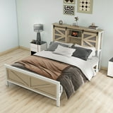 Dextrus Farmhouse Queen Bed Frame with Storage Headboard, Rustic Oak ...