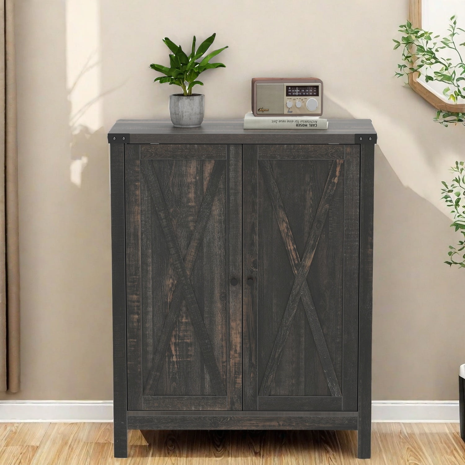 Dextrus Farmhouse Shoe Cabinet with Barn Doors, 5-Tier Shoe Storage ...