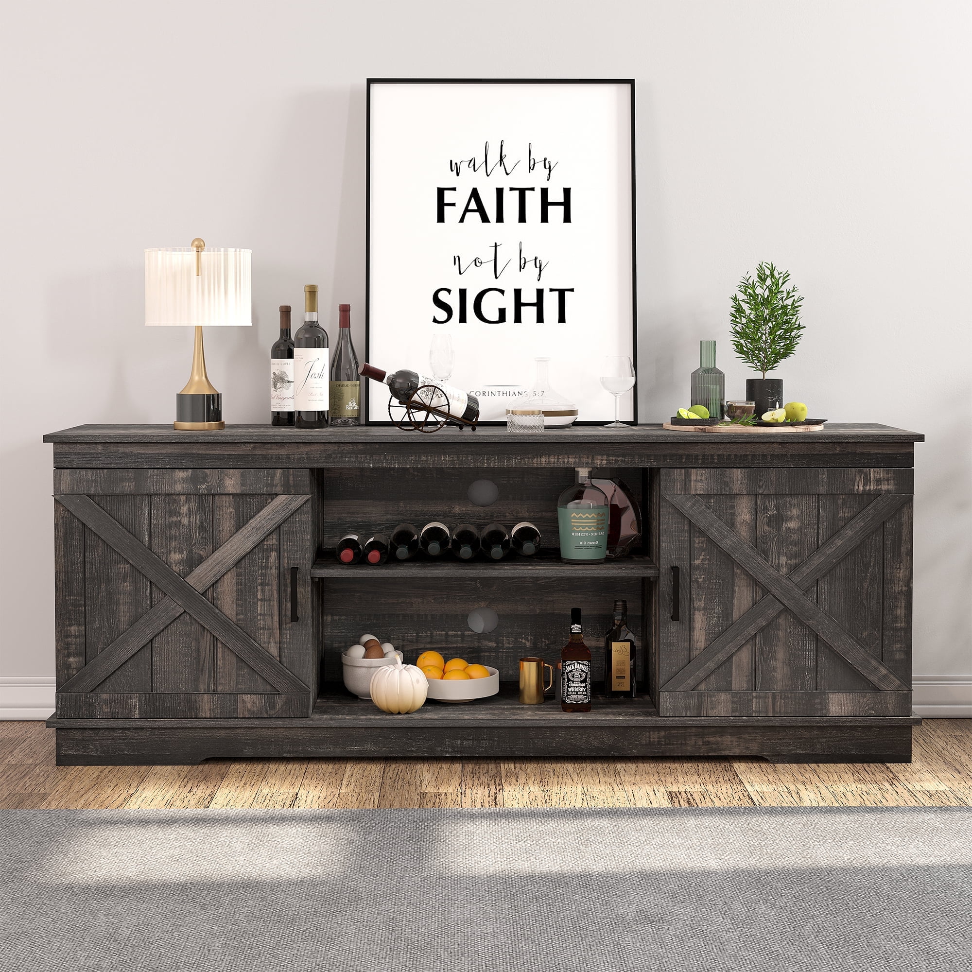 Dextrus Farmhouse Coffee Bar Sideboard, Extra Storage Buffet Cabinet ...