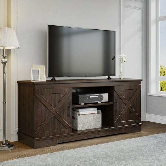 Farmhouse TV Stand for 65+ Inch TV, Tall Entertainment Center with ...