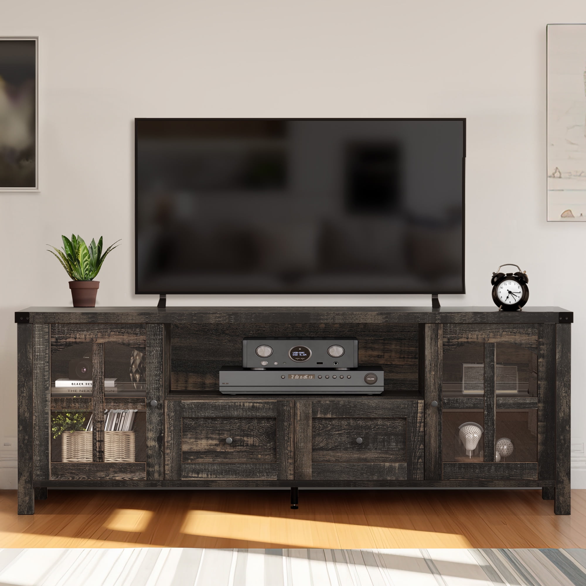 Dextrus Farmhouse Console TV Stand for TVs up to 65'', Rustic Oak ...