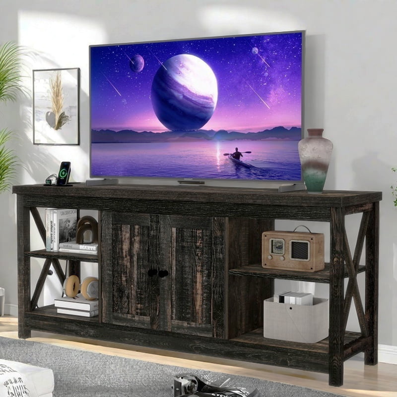 Dextrus Farmhouse TV Stand up to 65 Inches w/Power Outlets ...
