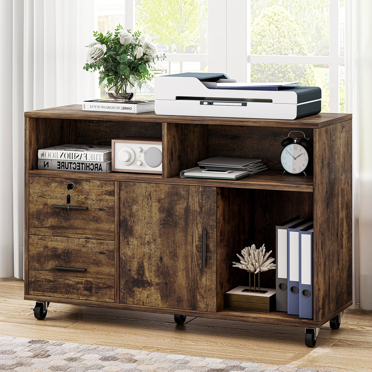 Wood Printer Stand With Drawers
