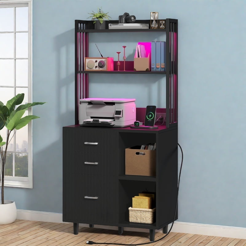 Dextrus File Cabinet with Open Storage Shelves, Tall File Cabinet with ...