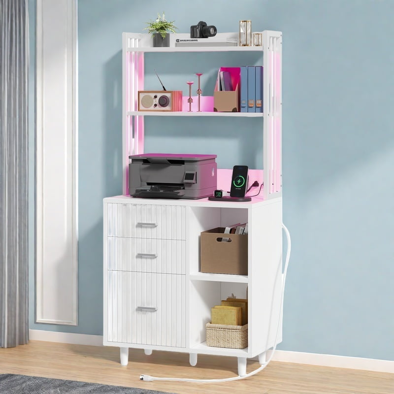 Dextrus File Cabinet with Open Storage Shelves, Tall File Cabinet with ...
