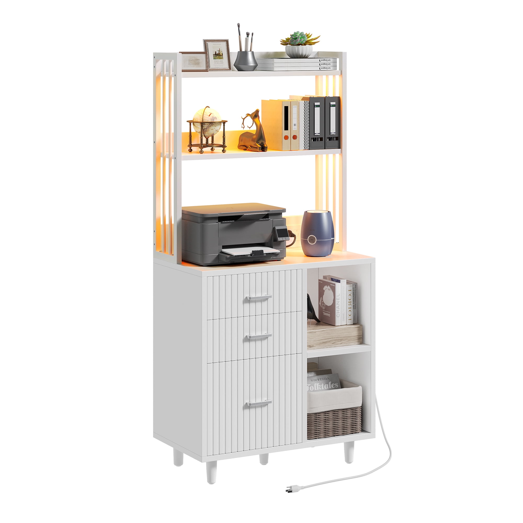 Dextrus File Cabinet with 3 Drawer & Open Storage Shelves, Wood File ...