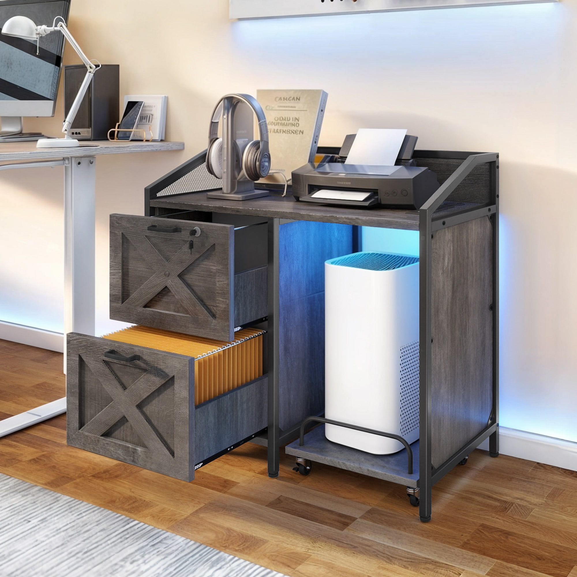Dextrus File Cabinet with Charging Station and Paper Shredder Stand ...