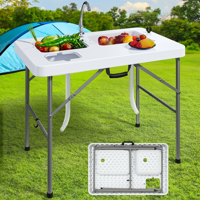 Dextrus Portable Fish Cleaning Table with Deep Sinks, Water Hose Hookup ...