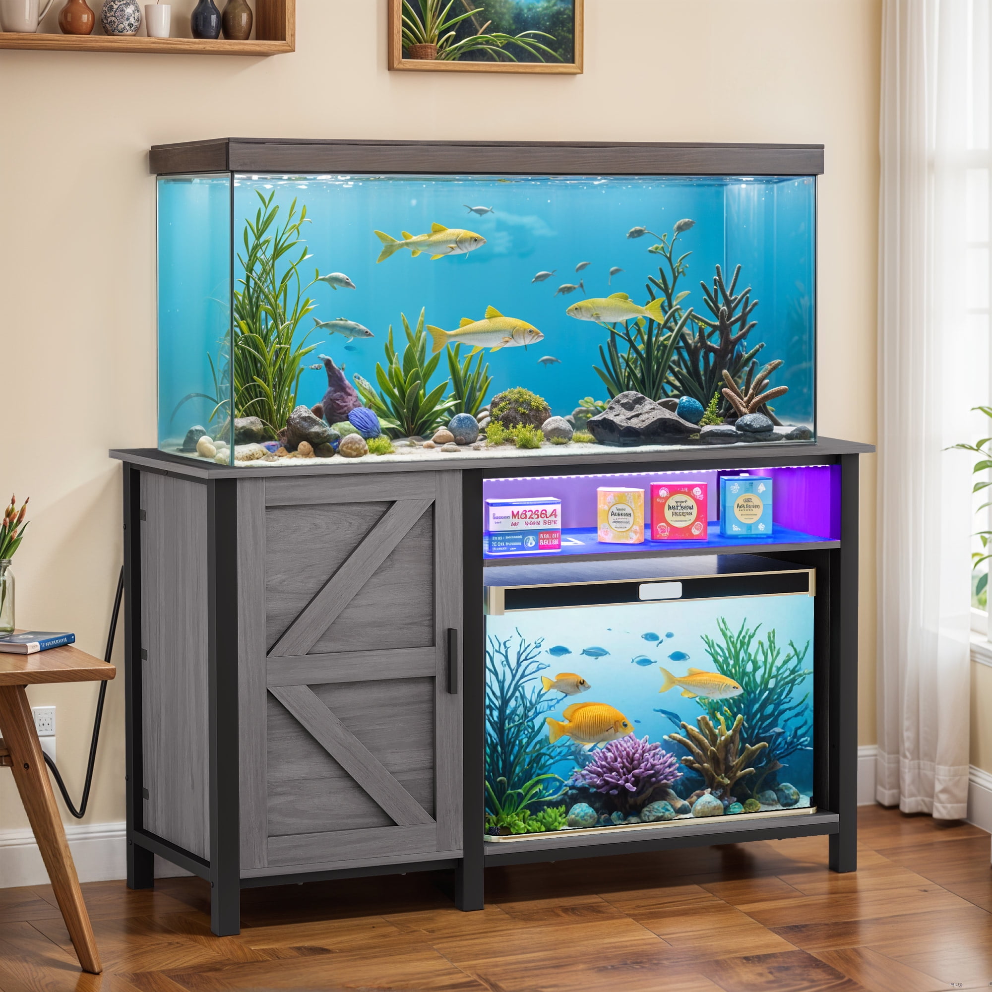 Dextrus 55-75 Gallon Fish Tank Stand with Electrical Sockets & RGB ...