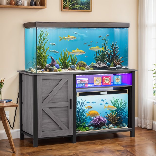 Dextrus 55-75 Gallon Fish Tank Stand with Electrical Sockets & RGB ...