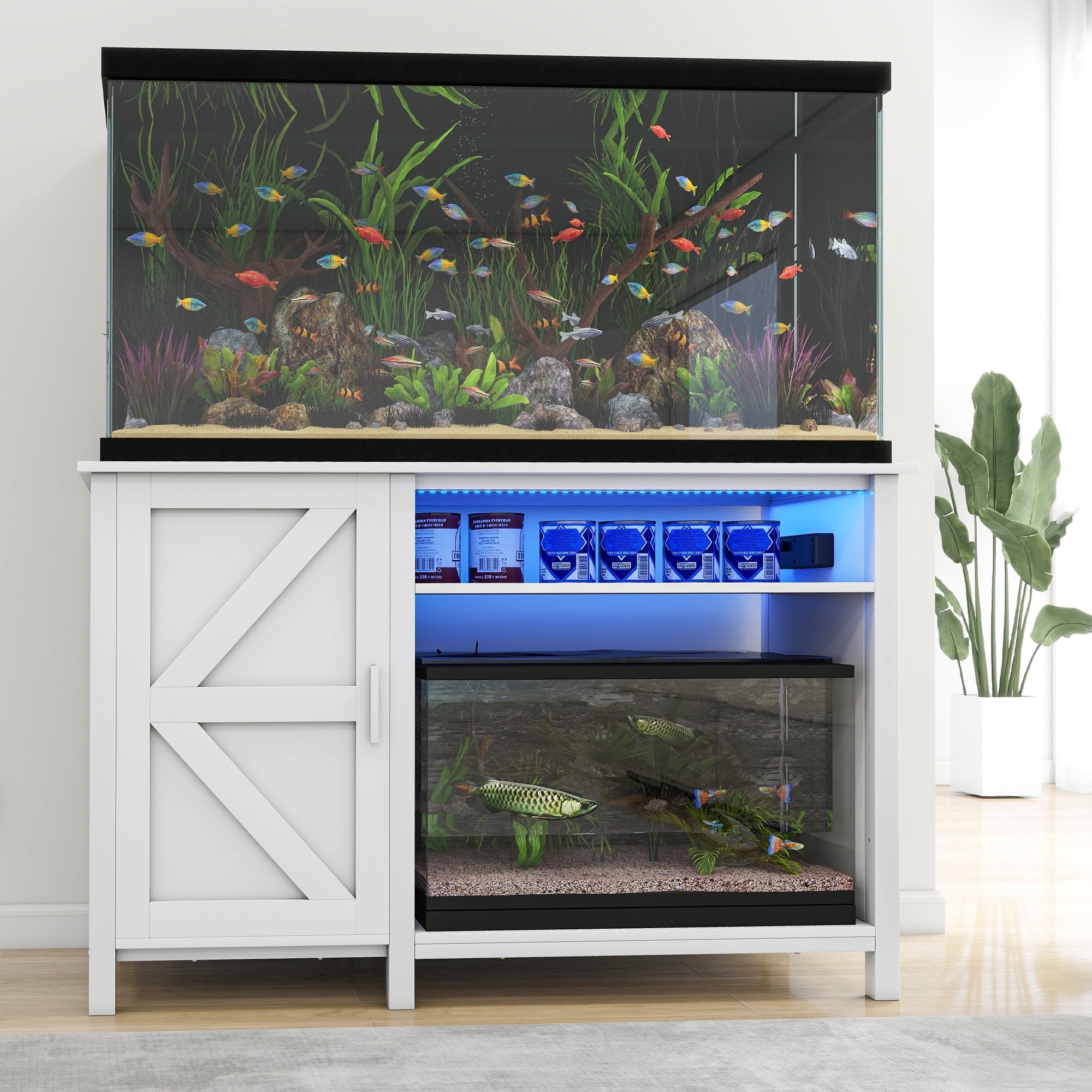 Dextrus 55-75 Gallon Fish Tank Stand with Electrical Sockets & RGB ...
