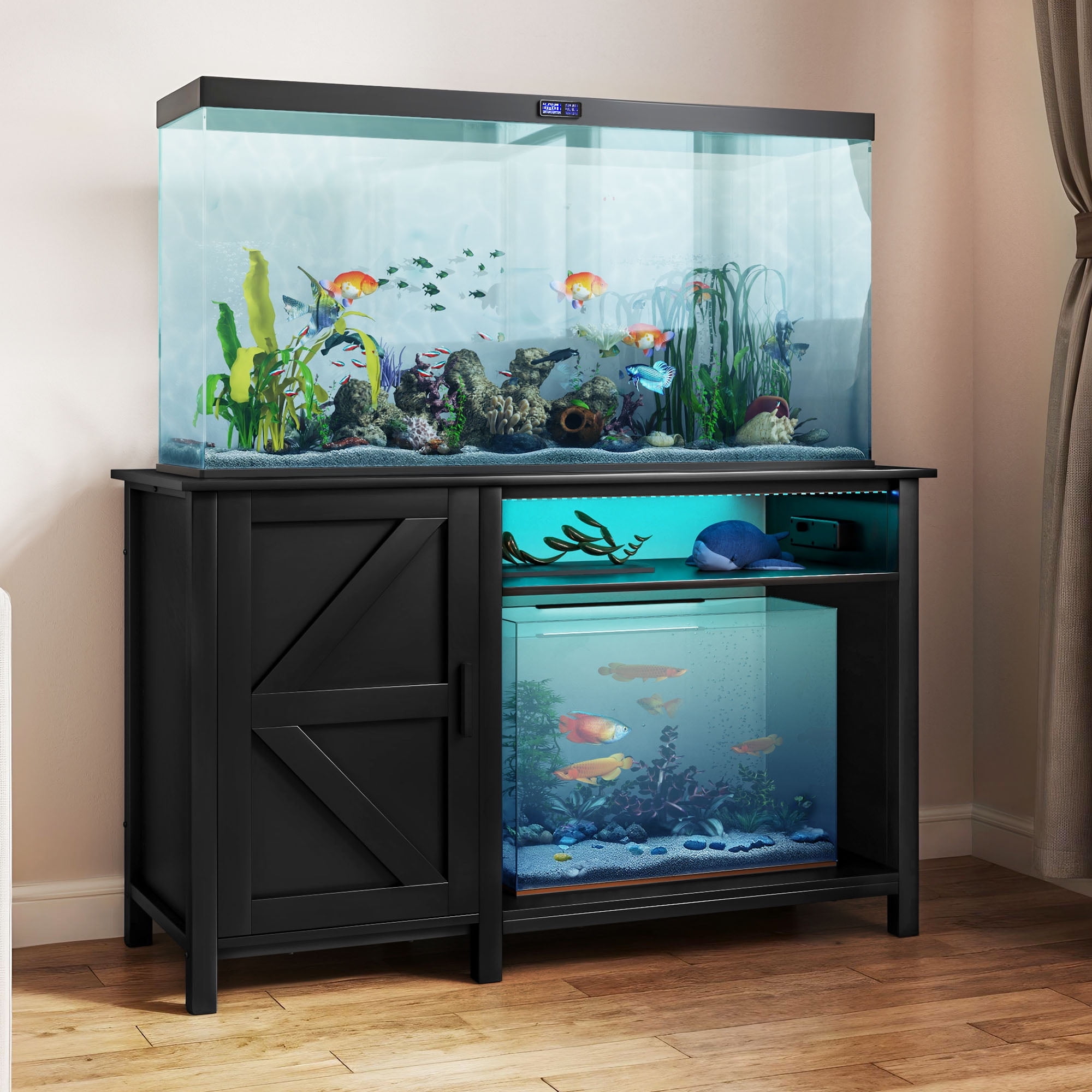 Dextrus 55-75 Gallon Fish Tank Stand with Electrical Sockets & RGB ...