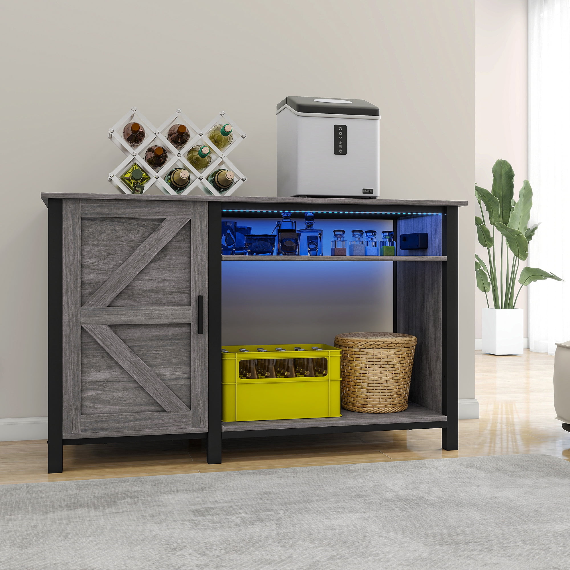 Dextrus Fish Tank Stand with Electrical Sockets, RGB Lighting, Cabinet ...